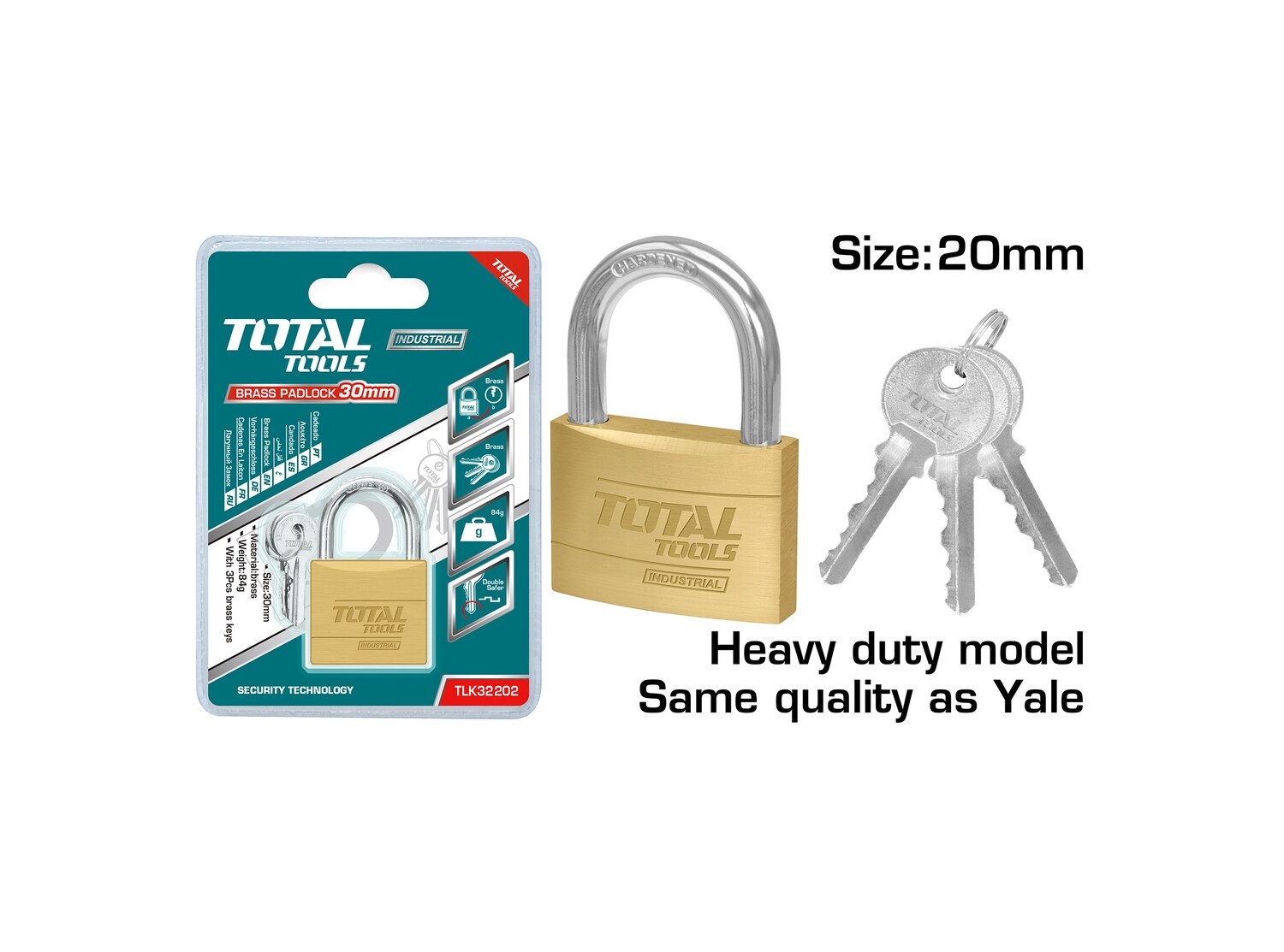 Heavy duty brass padlock 20mm TOTAL-TLK32202 – Tools3m.com