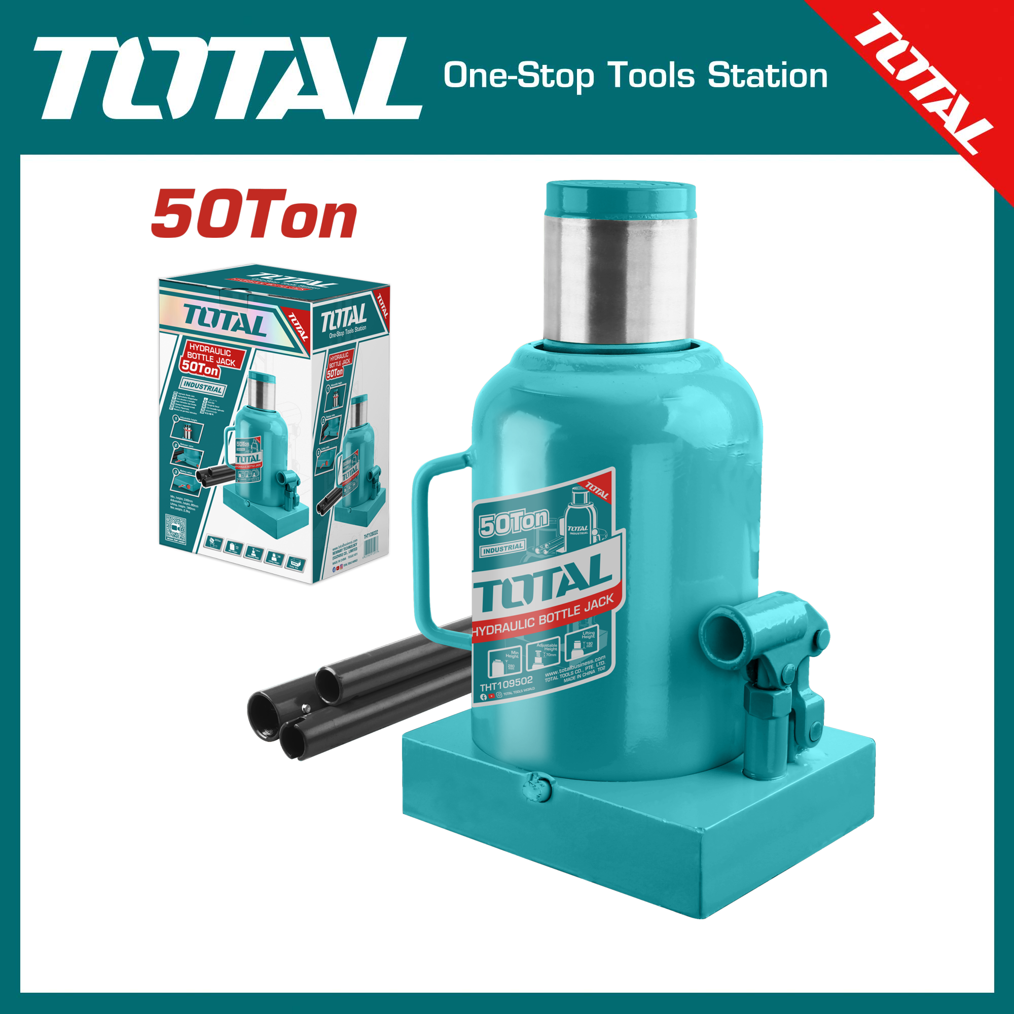 Hydraulic Bottle Jack (50Ton) Total – Tht109502 – Tools3m.com