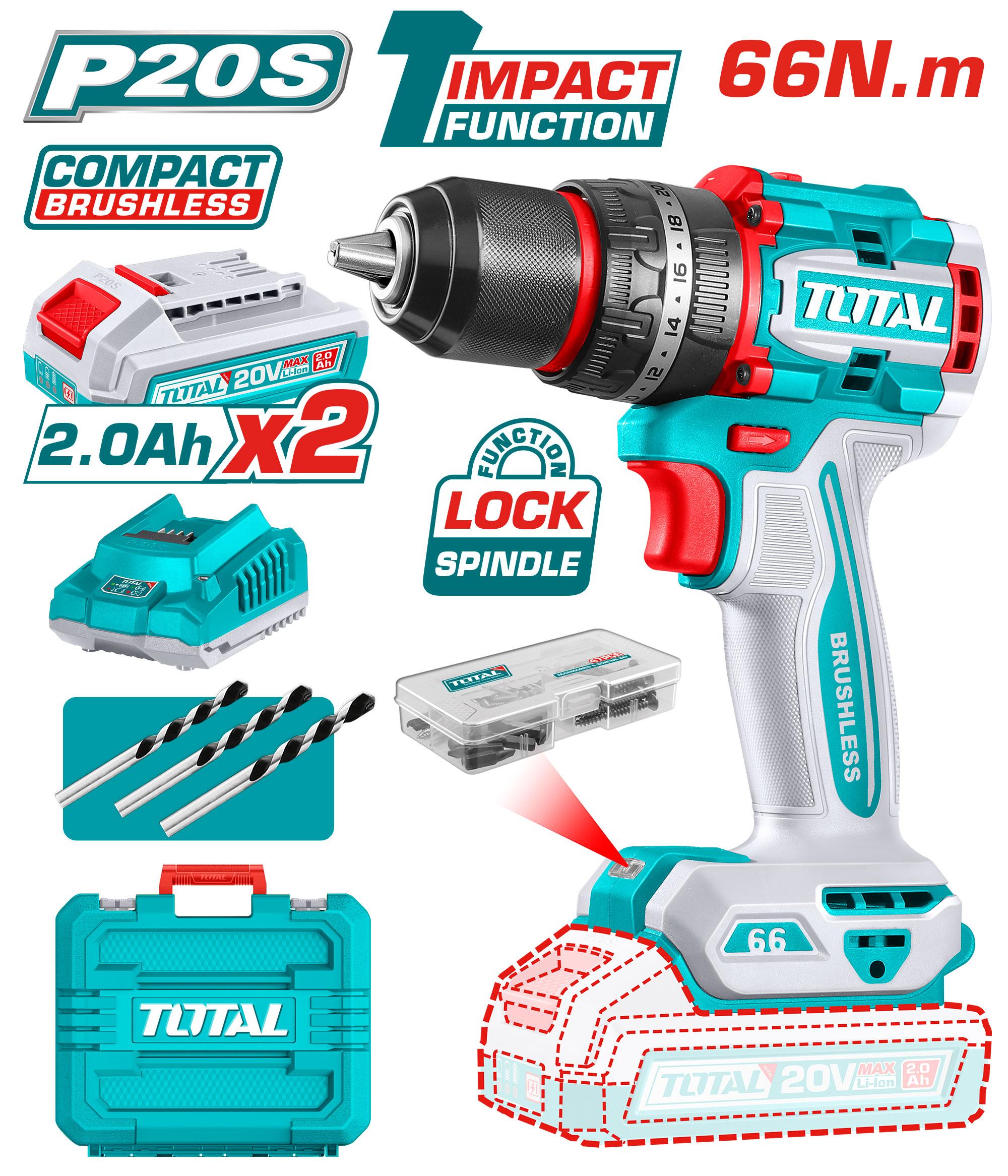 Compact Brushless Cordless Drill (20V) Total-TDLI20668 – Tools3m.com